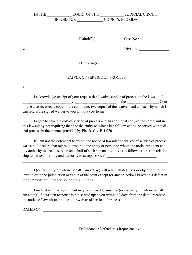 Fillable Online Waiver of Service of Process - Fourth Judicial Circuit ...