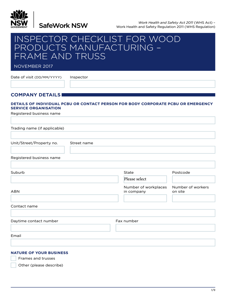 Fillable Online Inspector checklist for wood products manufacturing ...