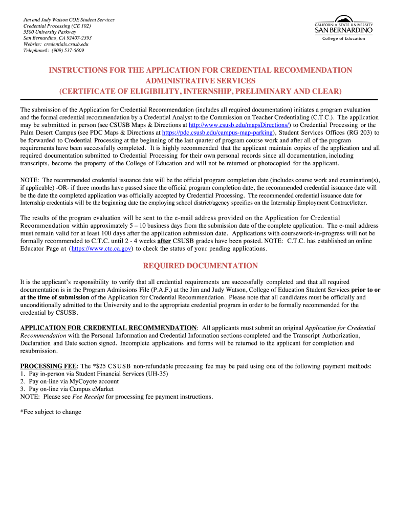 Fillable Online Pupil Personnel Services: School Counseling and ... - CSUSB Fax Email Print ...