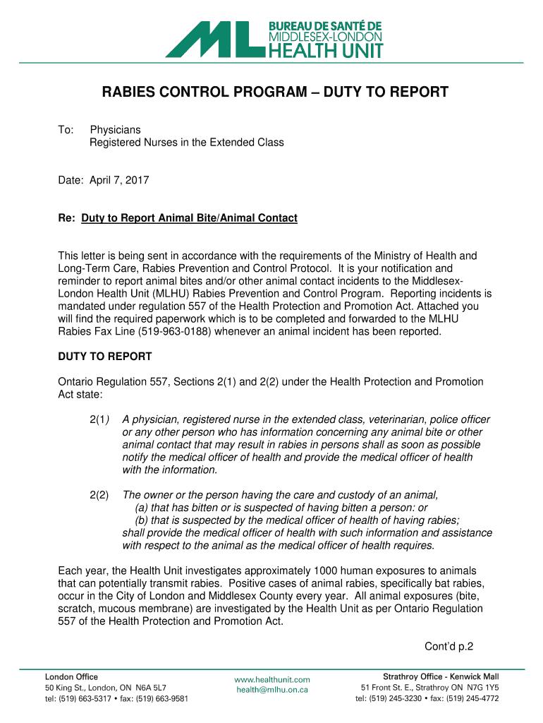 Fillable Online Duty to Report Rabies Reporting Reminder ...