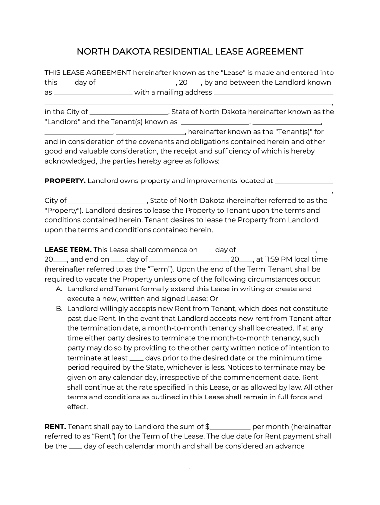 Fillable Online North Dakota Residential Lease Agreement - Legal Form Fax Email Print - pdfFiller