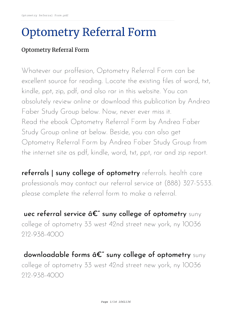 Fillable Online Whatever our proffesion, Optometry Referral Form can be ...