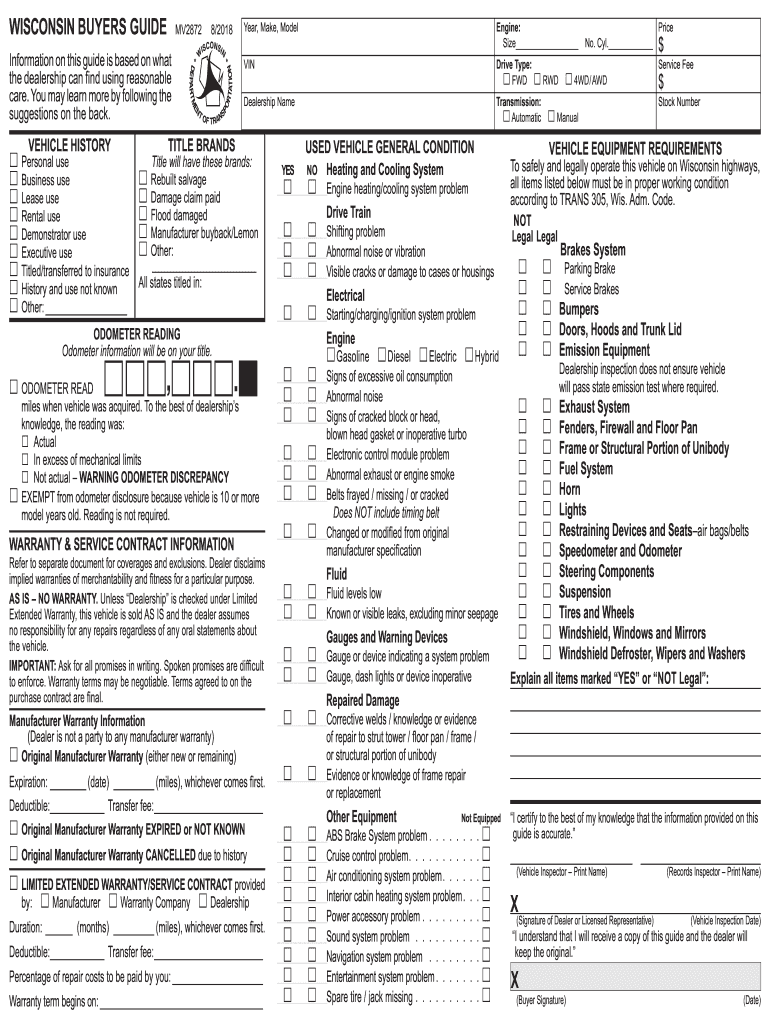 Fillable Online Wisconsin DMV Official Government Site - Vehicle buyers ...