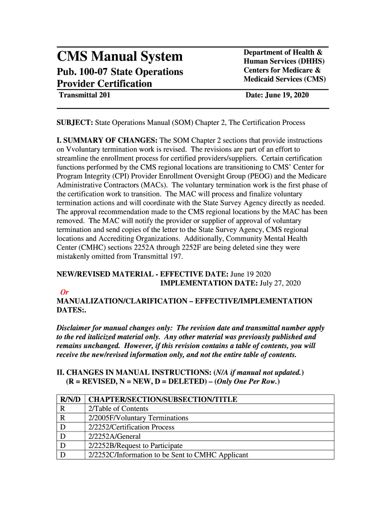 Fillable Online SUBJECT: State Operations Manual (SOM) Chapter 2, The ...