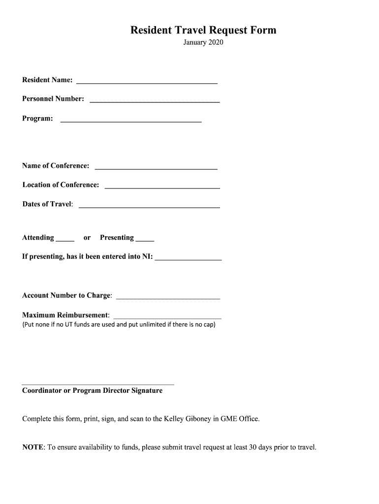 Fillable Online Resident Travel Request Form - University of Tennessee ...