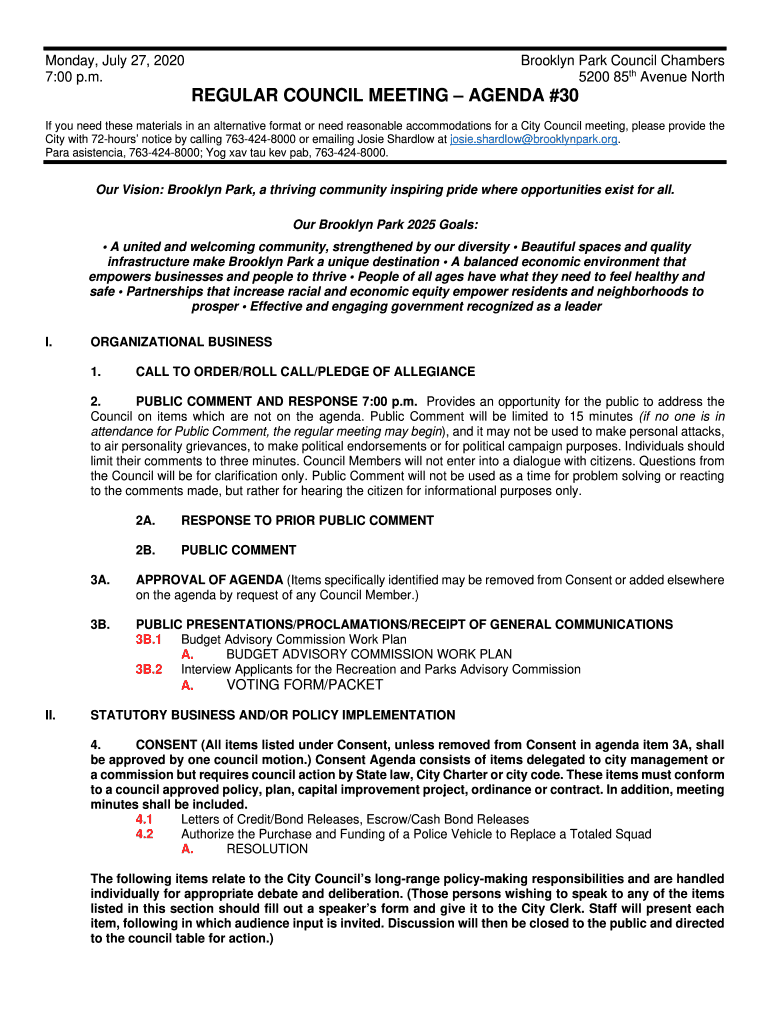 Fillable Online City with 72-hours notice by calling 763-424-8000 or ...