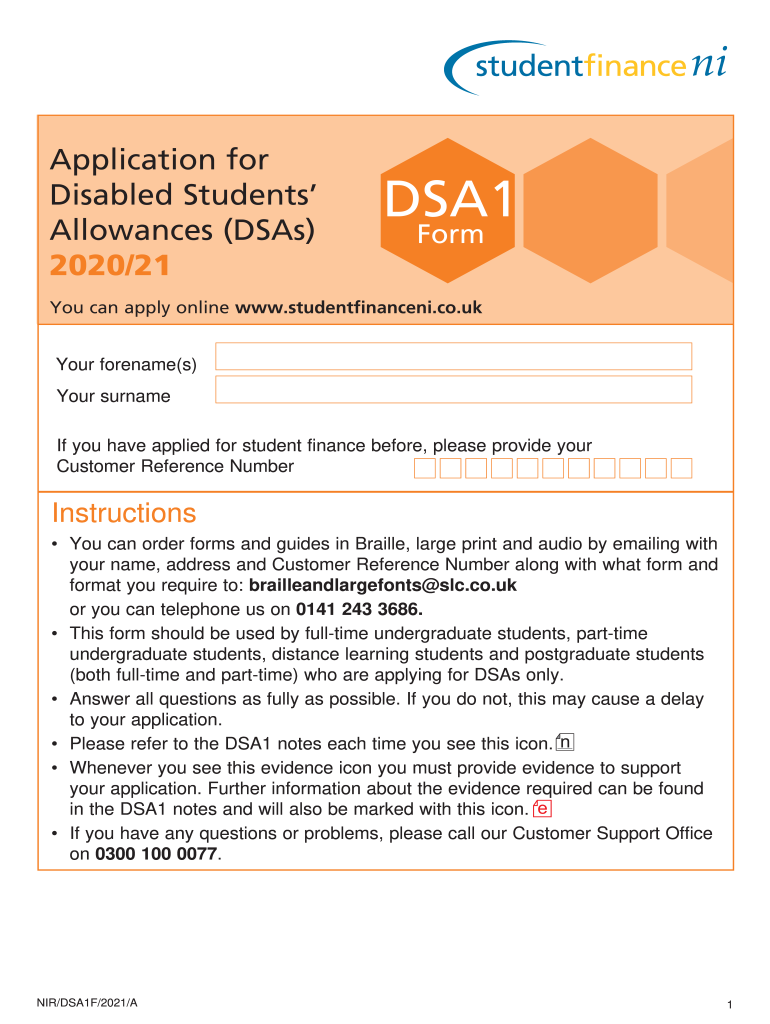 Fillable Online Application for Disabled Students Allowances (DSAs) 2020/21 Fax Email Print ...