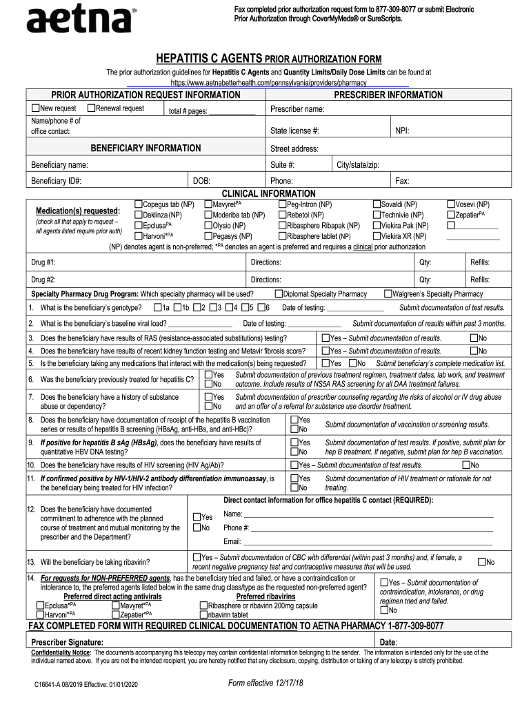 Fillable Online HEPATITIS C AGENTS PRIOR AUTHORIZATION FORM. HEPATITIS ...