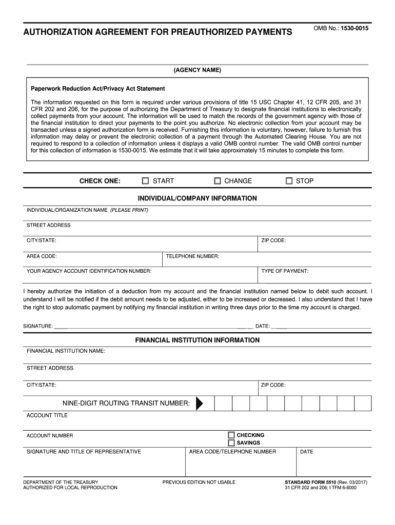 Fillable Online SF5510. Authorization Agreement for PreAuthorized ...