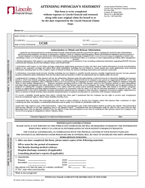 Fillable Online Lincoln Financial Attending Physician's Statement ...