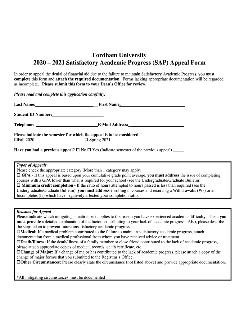 Fillable Online SAP Appeal ProcessStudent Financial Aid Services - NJIT ...