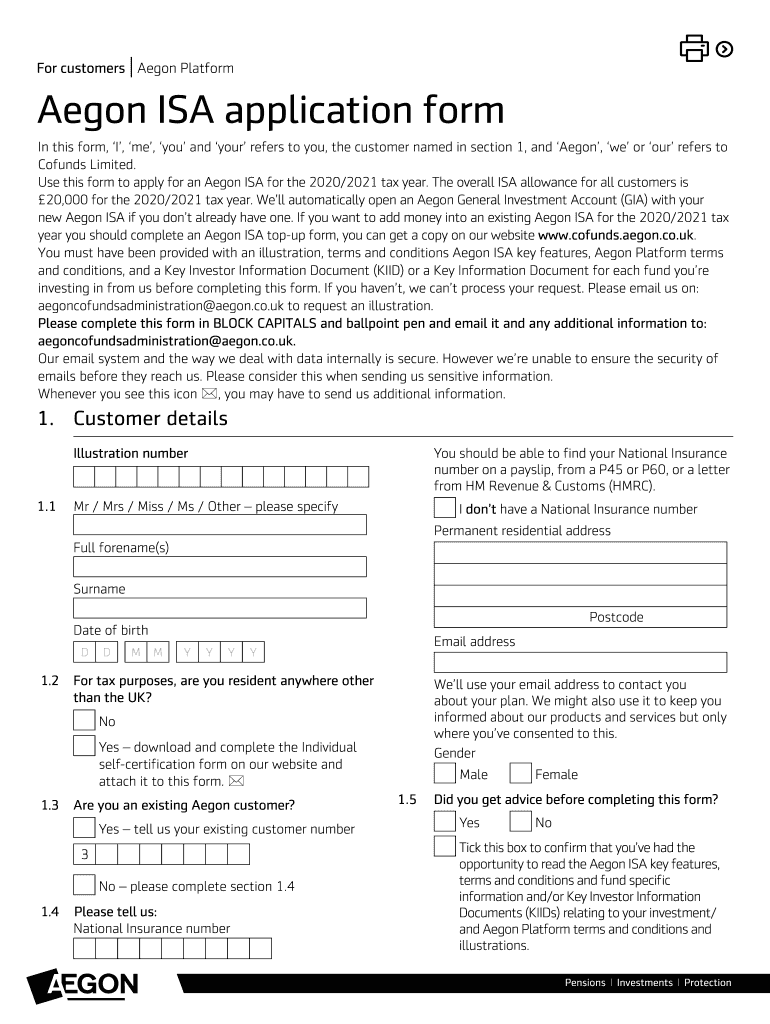 Fillable Online Get the Aegon General Investment Account joint holders ...