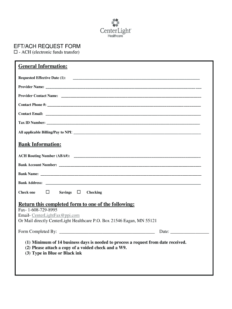 Fillable Online EFT Request Form. EFT Request Form Fax Email Print ...