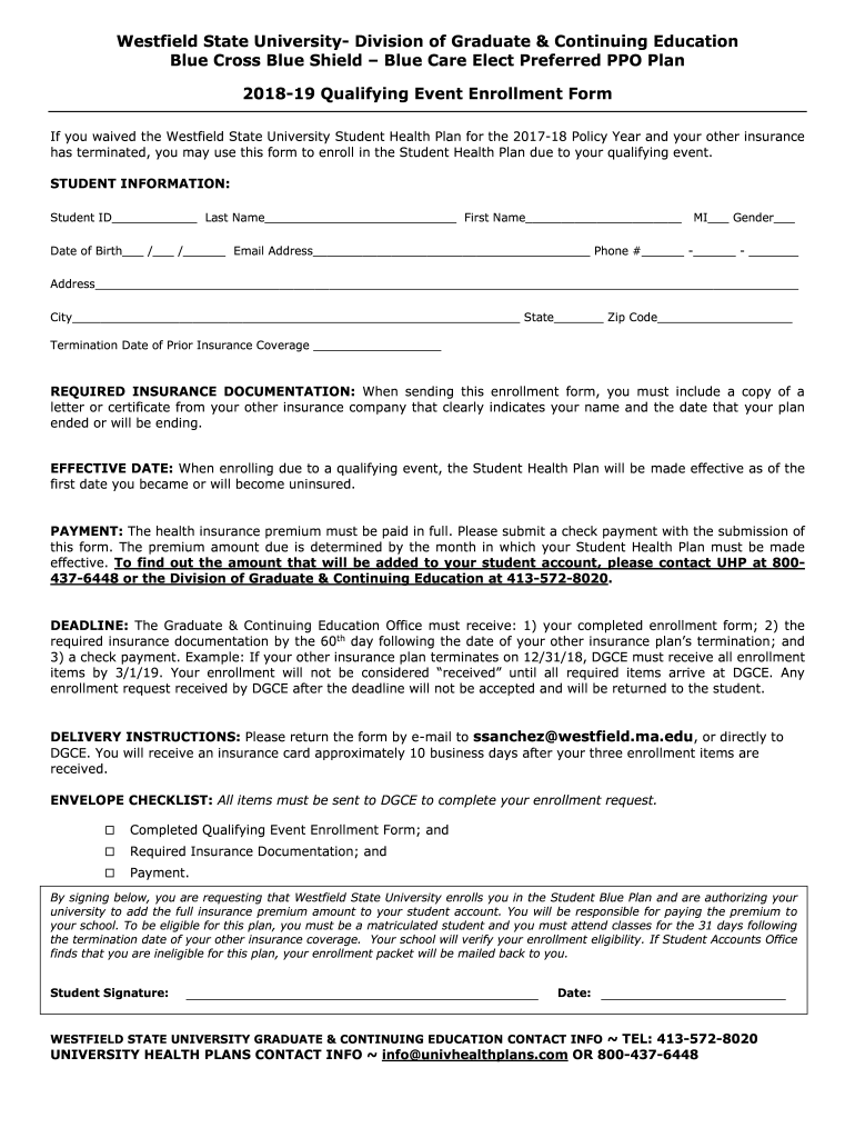 Fillable Online 2018-19 Qualifying Event Enrollment Form Fax Email ...