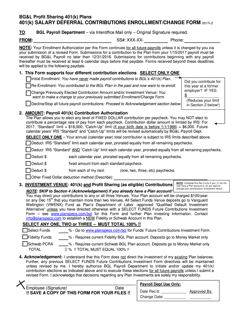 Fillable Online BG&L Profit Sharing 401(k) Plans Fax Email Print ...