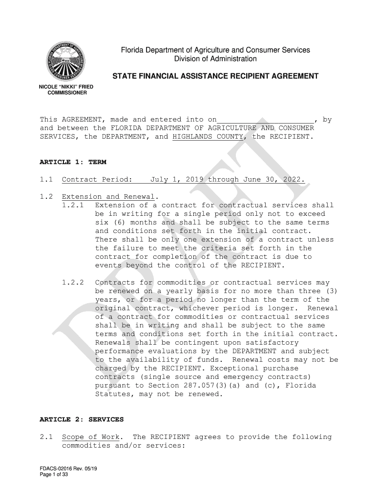 Fillable Online STATE FINANCIAL ASSISTANCE RECIPIENT AGREEMENT Fax ...