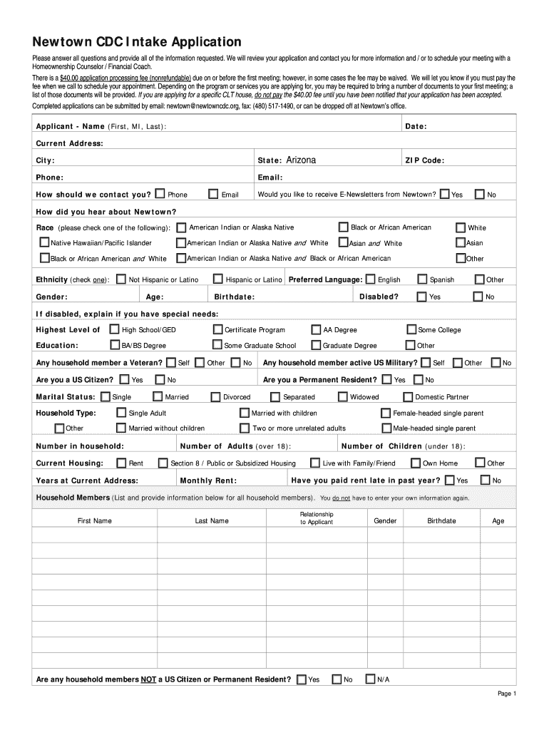 Fillable Online Fillable Online Newtown CDC Intake Application Yes No ...