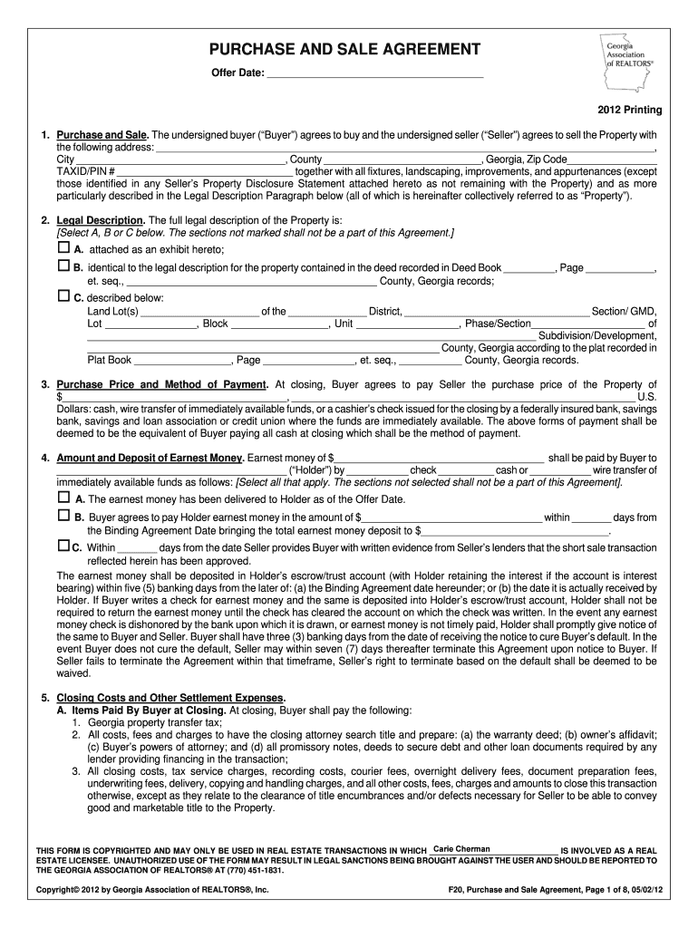 Fillable Online PURCHASE AND SALE AGREEMENT - Fill Any PDF Form Fax ...