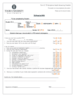Fillable Online studentservices tu TB Proof of PPD To be completed by ...