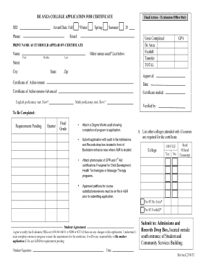 Fillable Online etudesng fhda Application for Certificate - De Anza College Fax Email Print ...