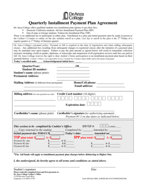 Fillable Online Quarterly Installment Payment Plan Agreement - De Anza College Fax Email Print ...