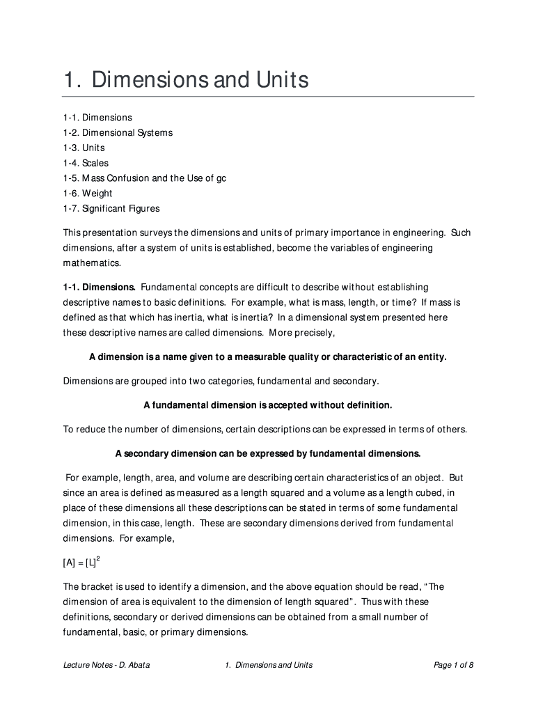 Fillable Online Dimensions and Units Fax Email Print - pdfFiller
