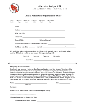 Fillable Online Adult Information Form - Siwinis Fax Email Print ...