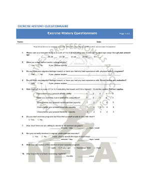 Fillable Online EXERCISE HISTORY QUESTIONNAIREdocx Fax Email Print ...