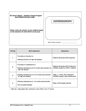 Fillable Online bccancer bc (BCG) Prioritization Form - BC Cancer Agency - bccancer bc Fax Email ...