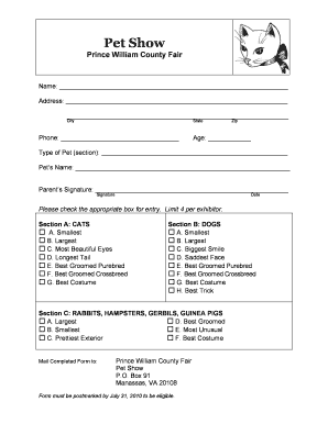 Fillable Online Pet Show - The Prince William County Fair Fax Email ...