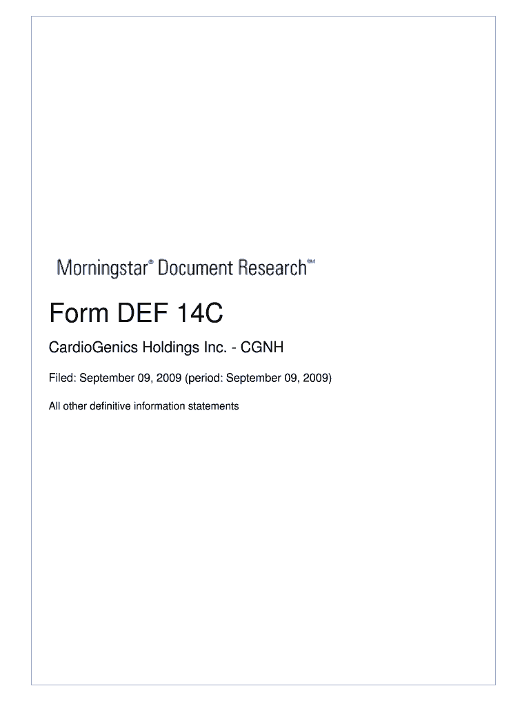 Fillable Online Form DEF 14C - CardioGenics Fax Email Print - pdfFiller
