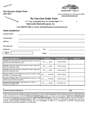 Fillable Online Flu Vaccine Order Form Fax Email Print - pdfFiller