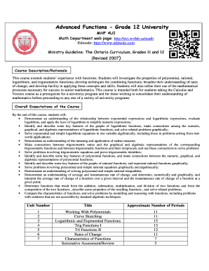 Fillable Online teachers wrdsb Advanced Functions Grade 12 University ...