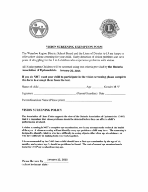 Fillable Online stj wrdsb VISION SCREENING EXEMPTION FORM The Waterloo ...