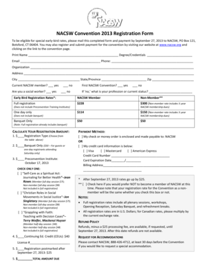 Fillable Online nacsw NACSW Convention 2013 Registration Form To be ...