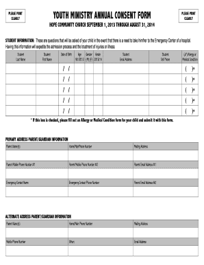 Fillable Online shawanochurch Youth ministry annual consent form - Hope ...