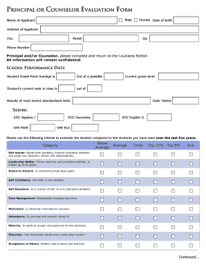 Fillable Online lsmsa PRiNciPAl OR COUNSElOR EvAlUAtiON FORM ...