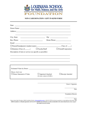 Fillable Online lsmsa NON-CASH DONATION / GIFT IN-KIND FORM Date: Donor ...