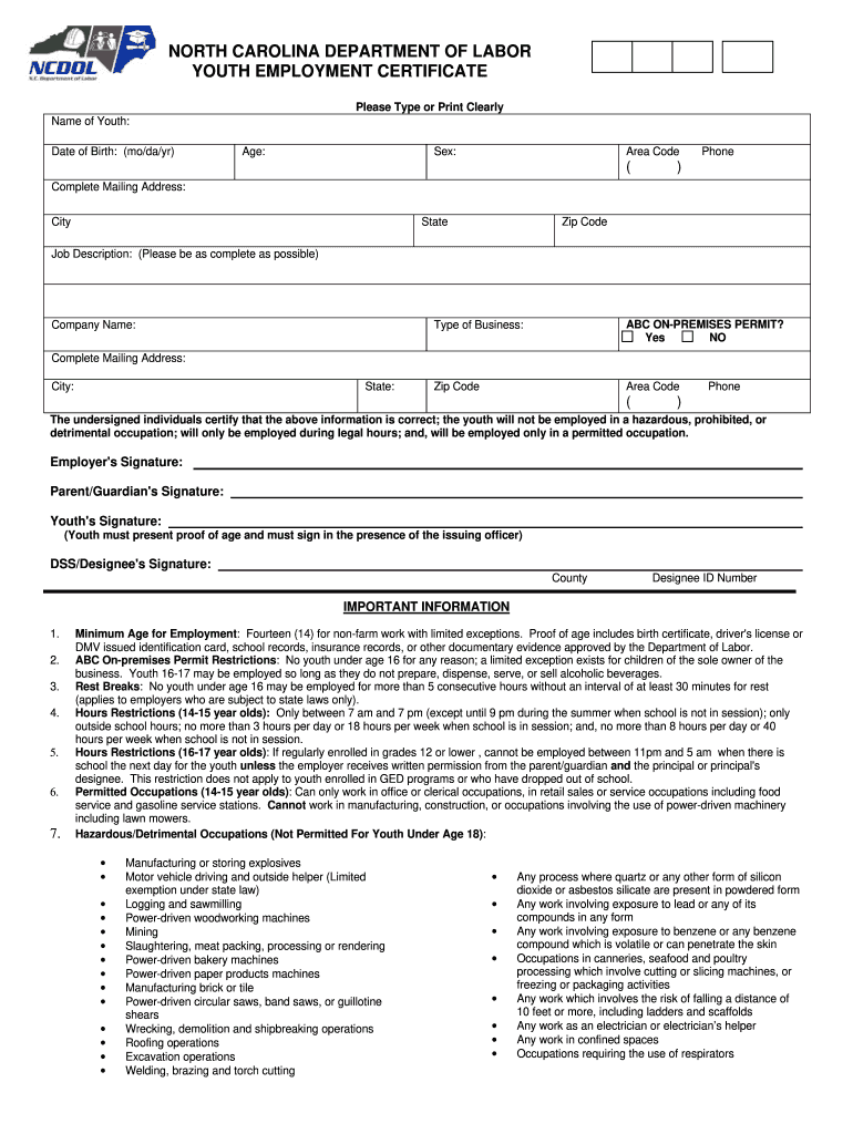 Nc Workers Permit Fill Online Printable Fillable Blank PdfFiller