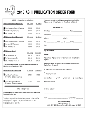 Fillable Online ashi-hla 2013 ASHI PUBLICATION ORDER FORM - ashi-hla ...