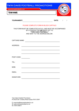 Fillable Online Tournament: date: / / please complete form in block capitals this form ... Fax ...