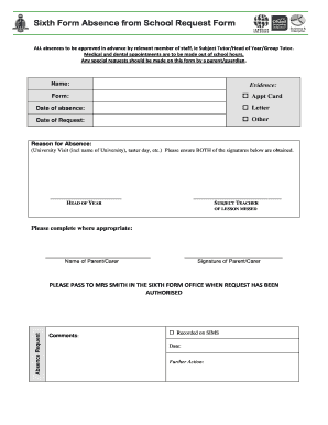 Fillable Online gumley web6 devwebsite co SIXTH FORM ABSENCE FROM ...
