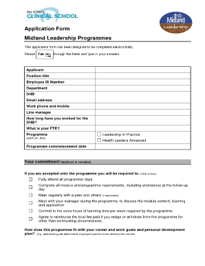 Fillable Online Application Form Midland Leadership Programmes Fax ...