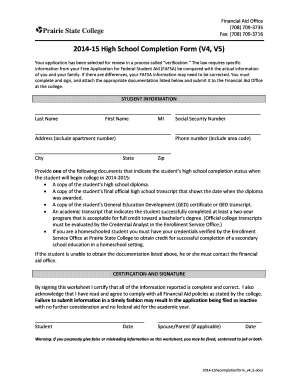 Fillable Online prairiestate 2014-15 High School Completion Form (V4 ...