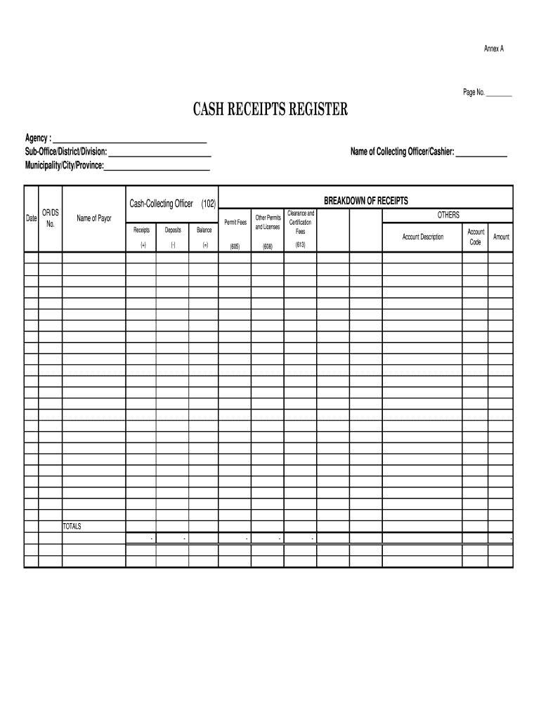 Fillable Online Annexes A - Cash Receipts Register Fax Email Print ...