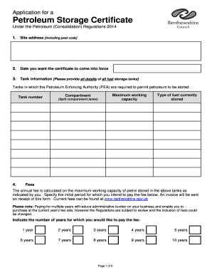 Fillable Online renfrewshire gov Petrol storage certificate application ...