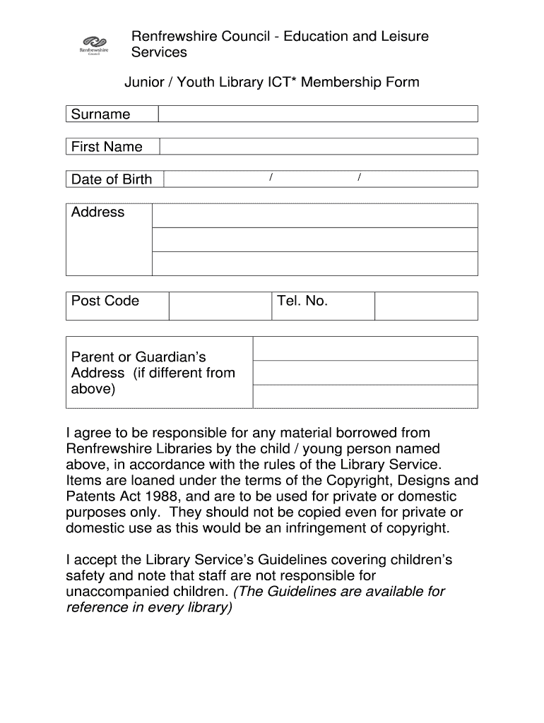 Fillable Online renfrewshire gov Word Pro - junior ICT membership form ...