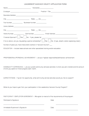Fillable Online hancockchamber LEADERSHIP HANCOCK COUNTY APPLICATION ...