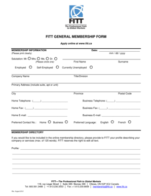 Fillable Online FITT GENERAL MEMBERSHIP FORM Fax Email Print - pdfFiller