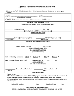 Fillable Online Dyslexia / Section 504 Data Entry Form Fax Email Print - pdfFiller